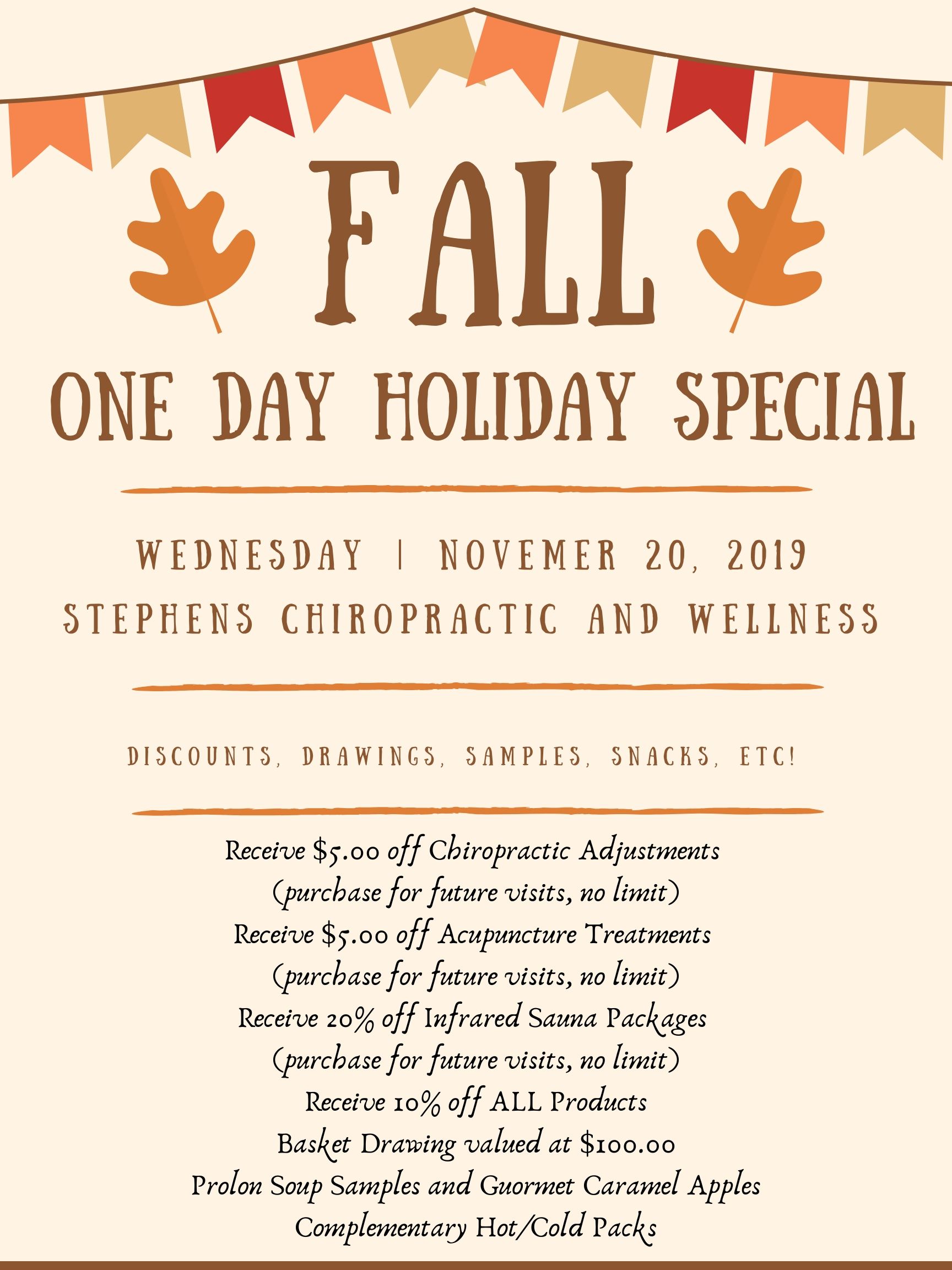 "One Day Holiday Special" - Stephens Chiropractic & WellnessStephens ...
